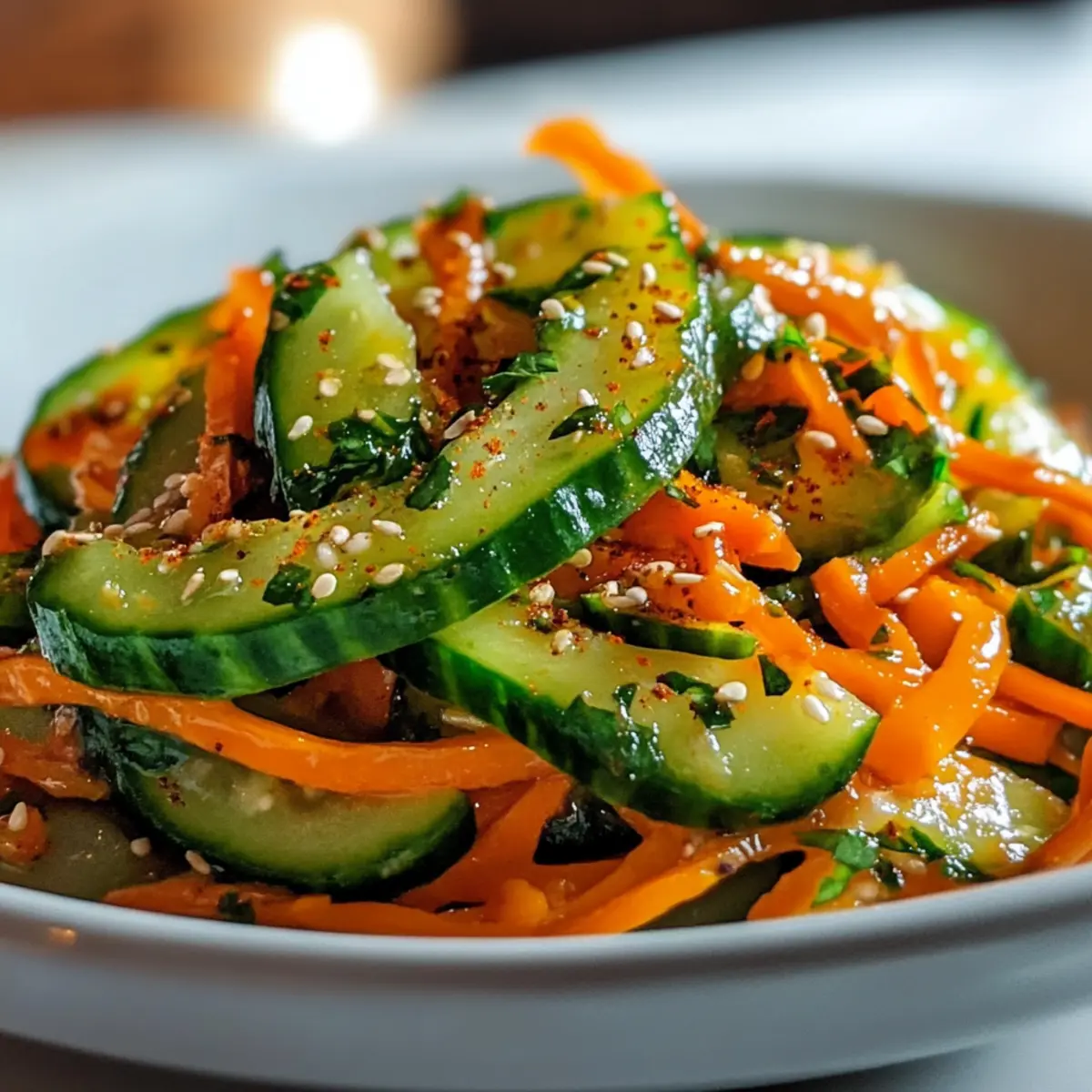 Easy Cucumber Carrot Salad with Spicy Garlicky Dressing